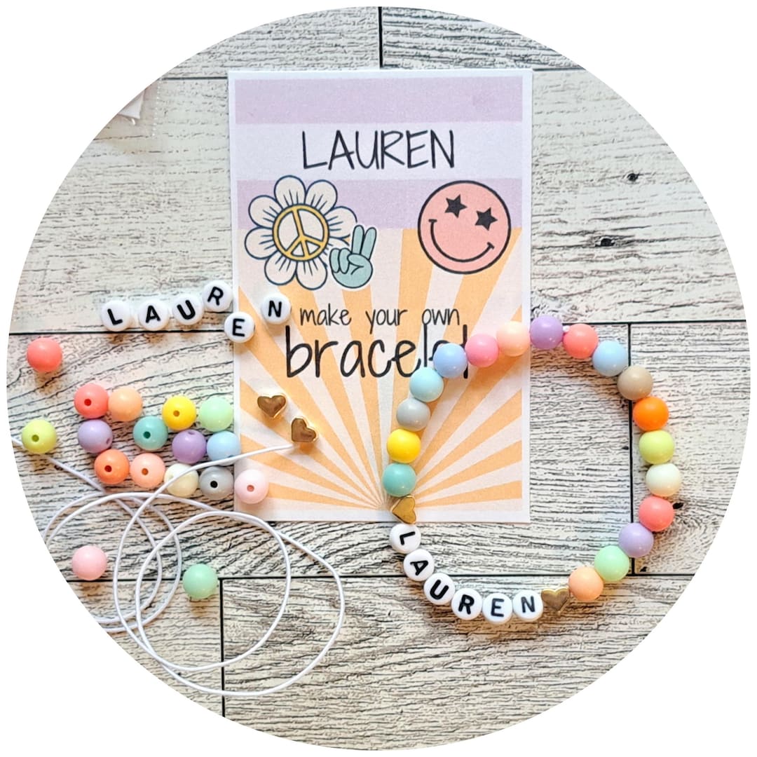 Retro Kids Bracelet Making Craft Kit, Personalized Kids Birthday Party ...