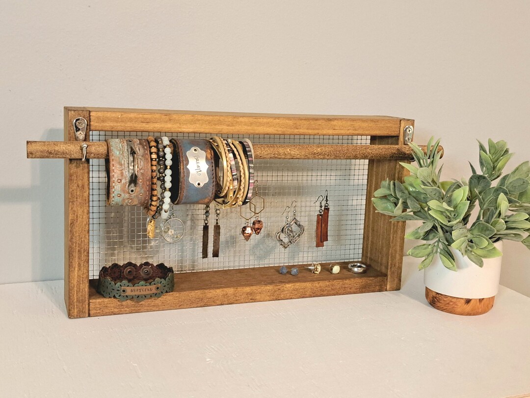 Free Standing Earring and Bracelet Holder, Wood Jewelry Organizer ...