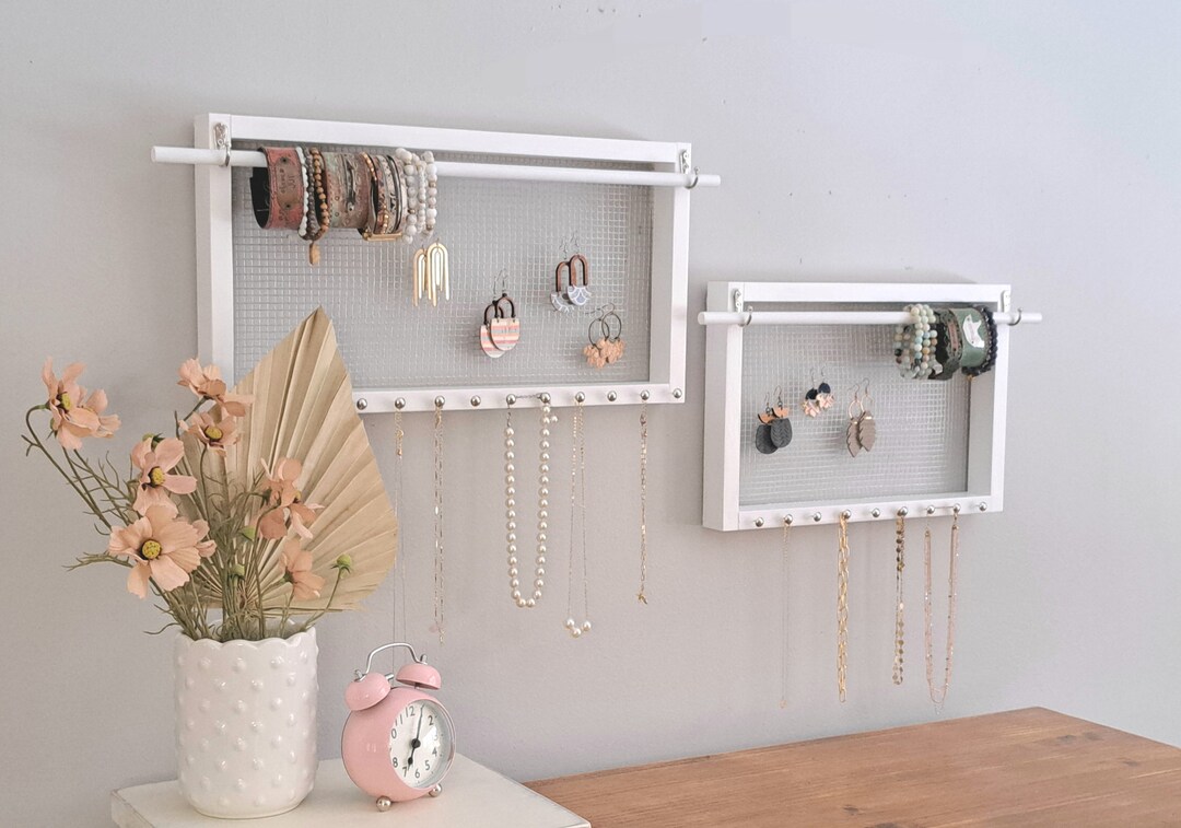 Hanging White Jewelry Holder Wall, White Wall Jewelry Organizer Gift ...