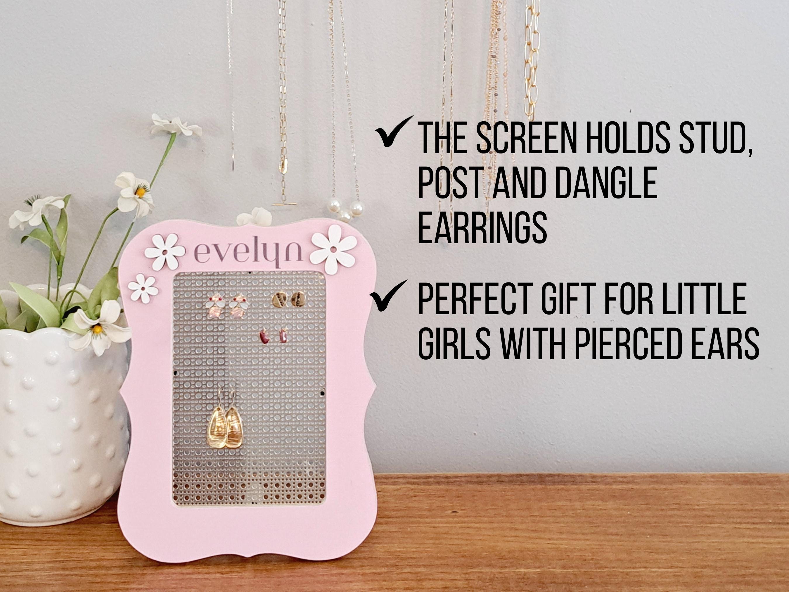 Personalized Earring Holder for Little Girl, Pink Daisy Earring ...