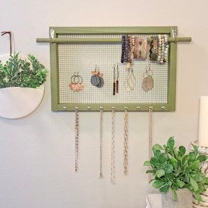 Olive Green Jewelry Organizer Wall Mount Earring Holder, Green Jewelry ...