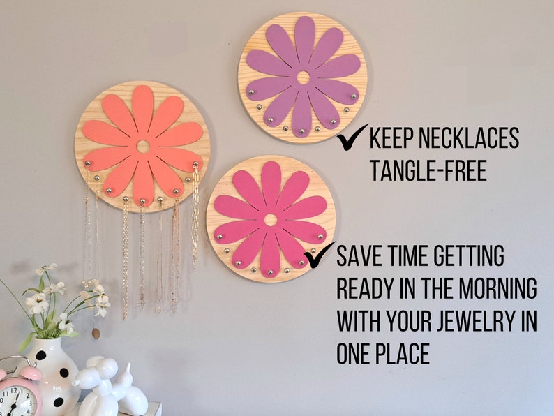 Bright Color Daisy Necklace Holder, Wall Hanging Jewelry Organizer ...