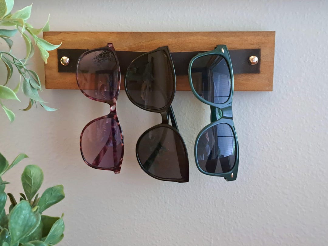Leather and Wood Sunglasses Holder, Sunglasses Rack Wall Hanging ...