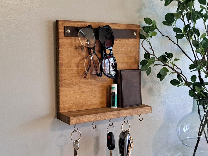 Multifunctional Wood Key Holder, Wall Mount Entryway Organizer, Key ...