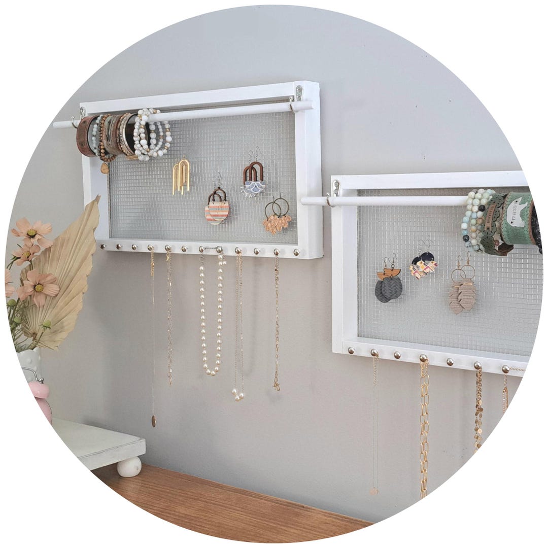 Large White Jewelry Organizer Wall Hanging, White Earring Holder Gift ...