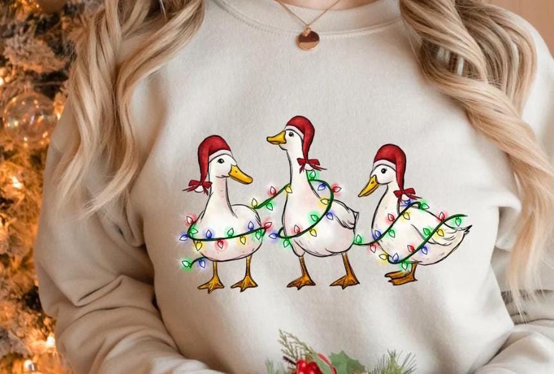 3 Ducks With Santa Hats and Christmas Lights. Youth and Adult Sizing ...