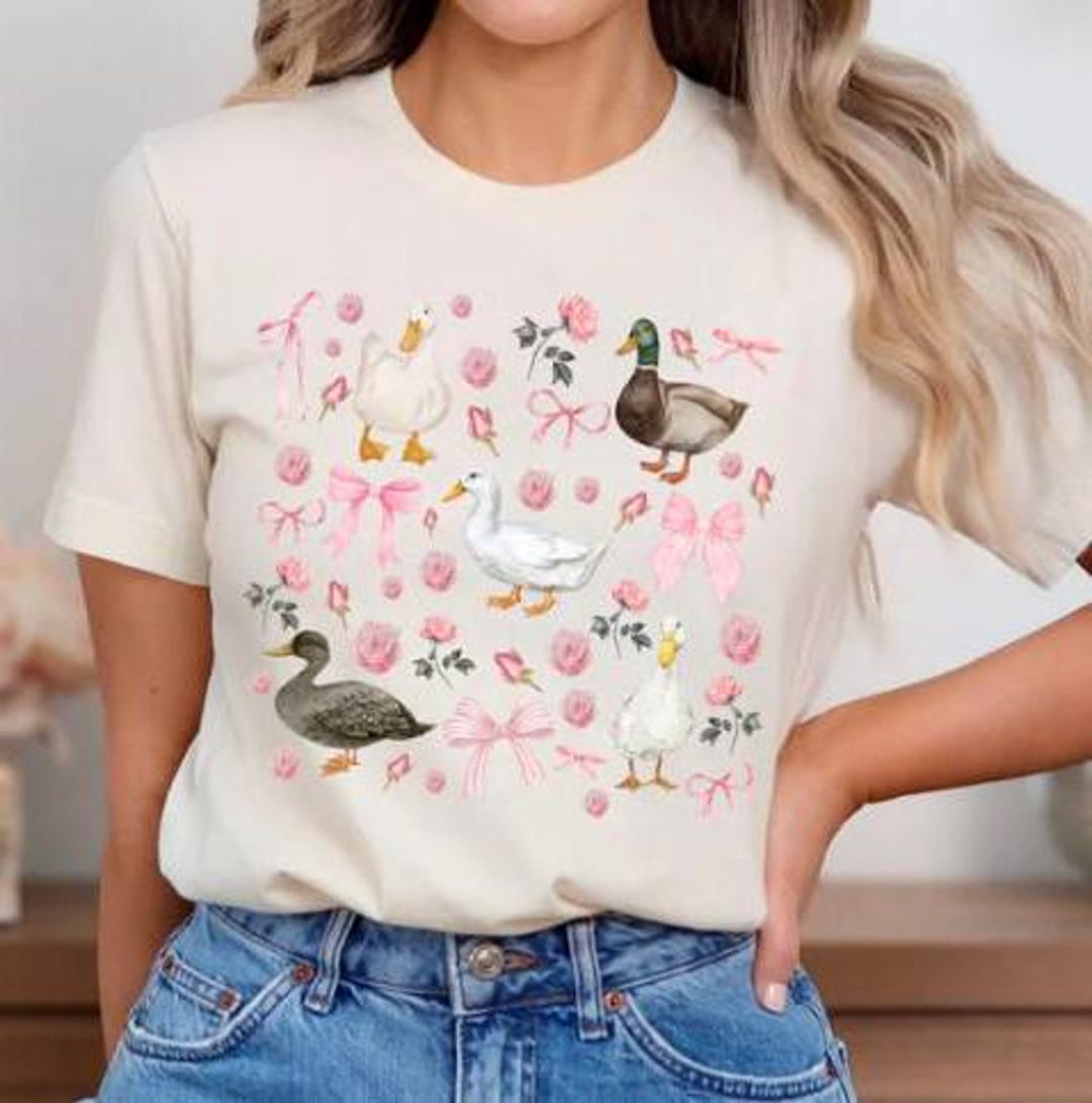 Ducks, Pink Flowers and Cute Bows, Youth and Adult Sizes, Quack, Waddle ...