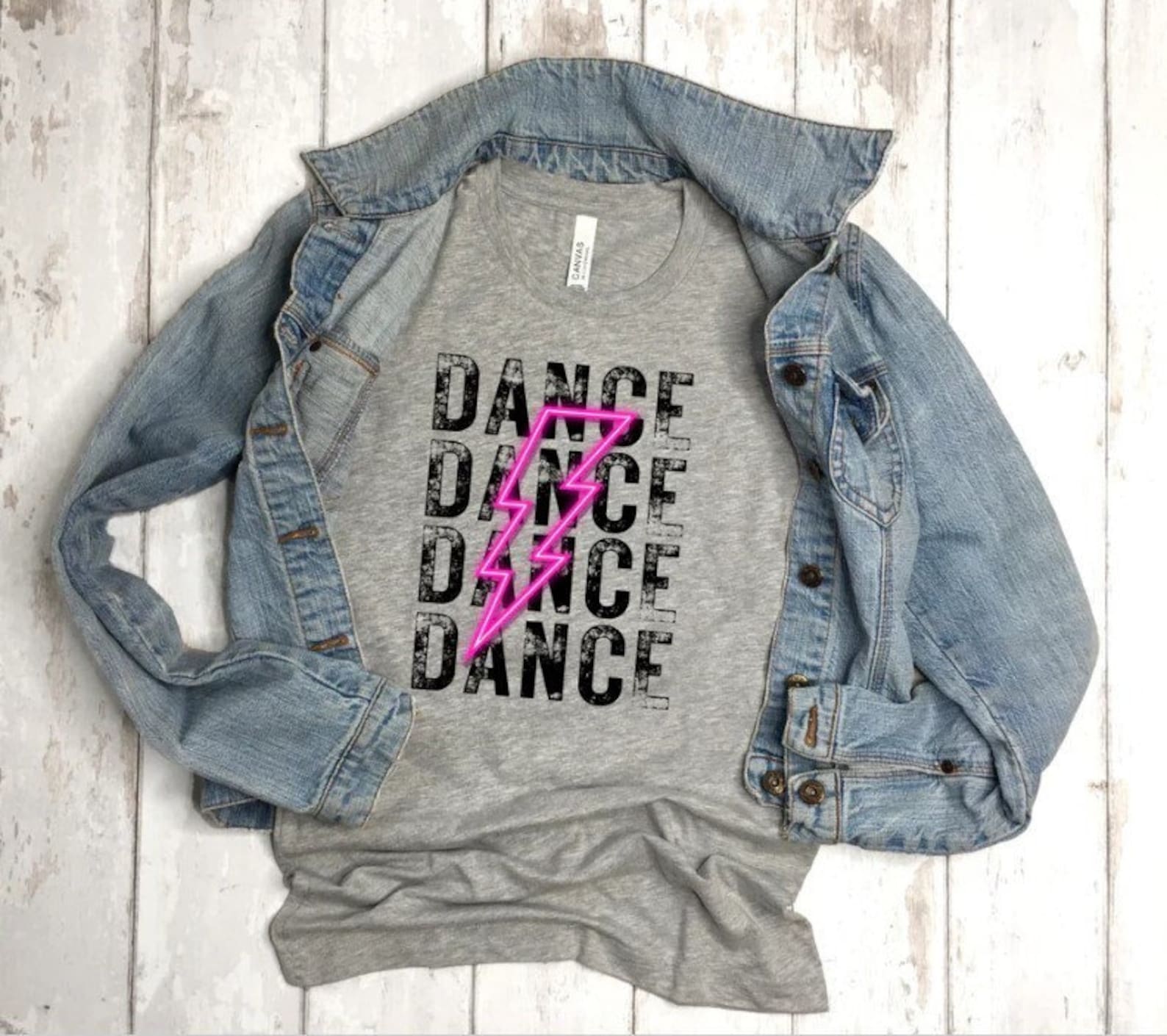 Dance, Dance, Dance Distressed Shirt With Hot Pink Lightning Bolt ...