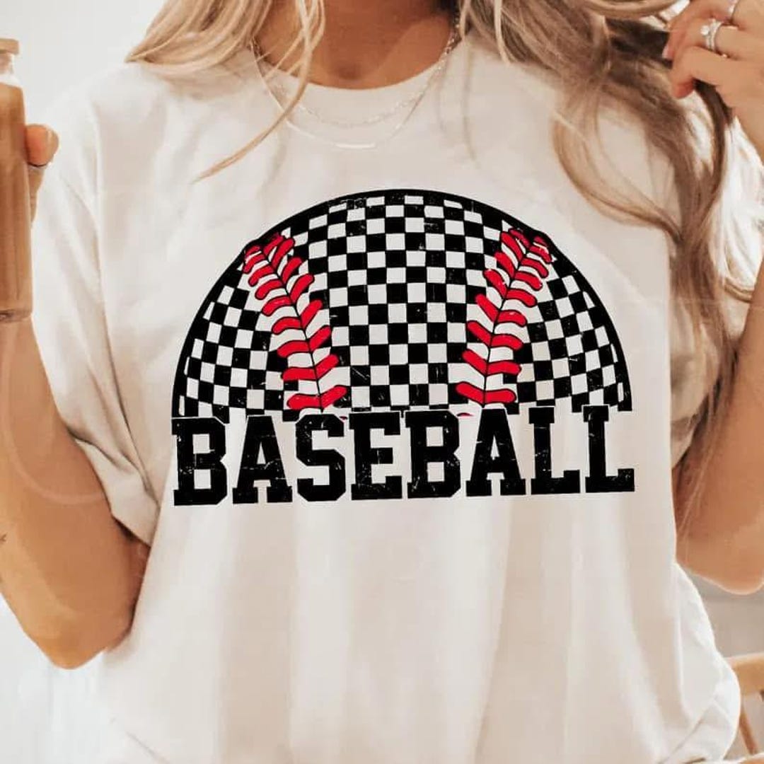 Distressed Baseball Imprint. Checked Baseball. Short/long Sleeve Shirt ...