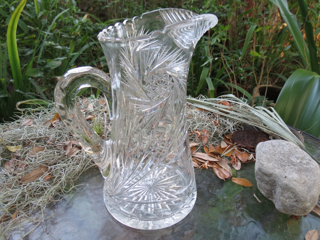 Fine Cut Crystal Pitcher - Crystal Water Pitcher - Mid Century - Big ...