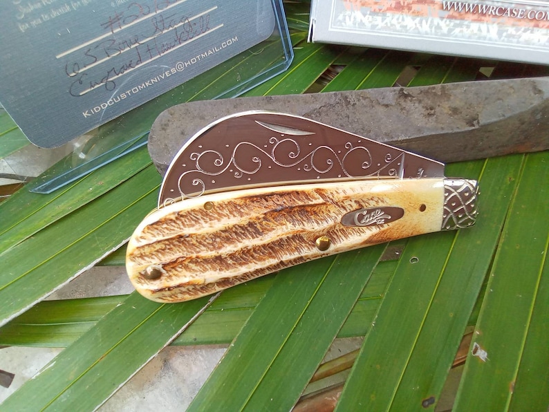 Case XX Hawkbill Bone Stag Handle Knife Joshua Kidd Artist Fine Wild ...