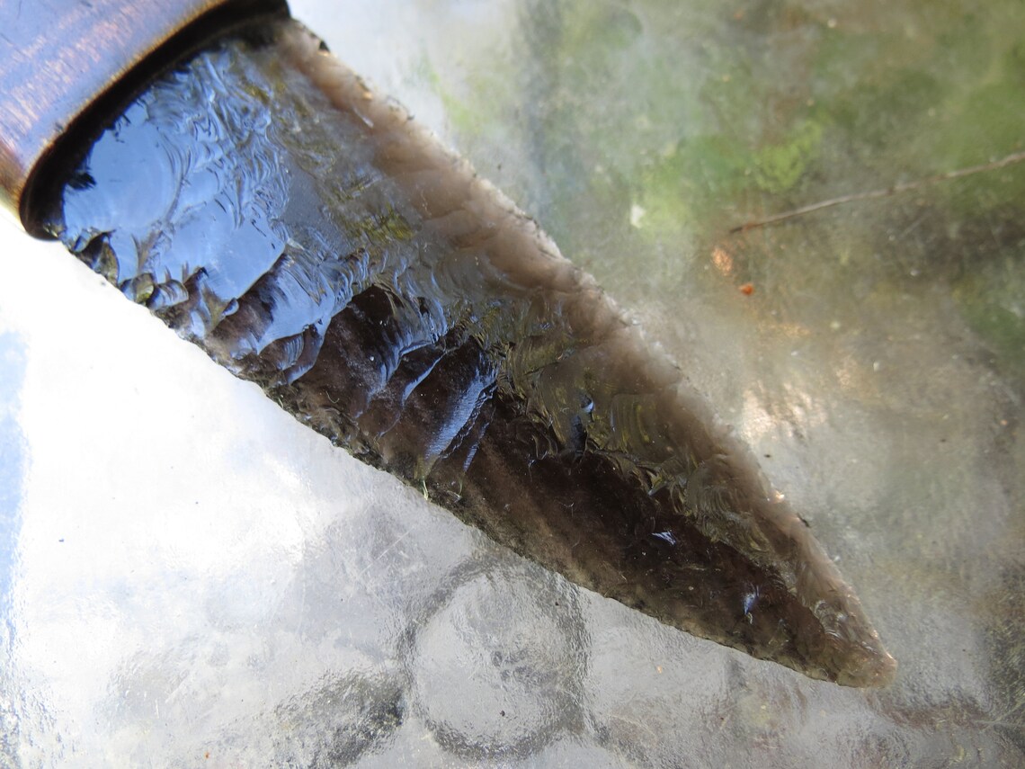 Flint Napped Obsidian Blade Knife Old Hand Crafted Knife Custom Leather ...