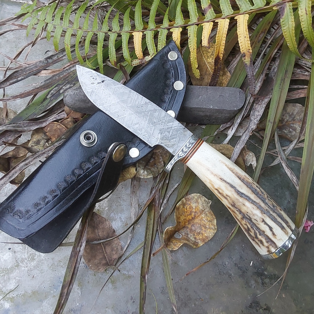 Michael Prater Custom Knife: Meteorite Damascus Blade, Stag Handle - Etsy