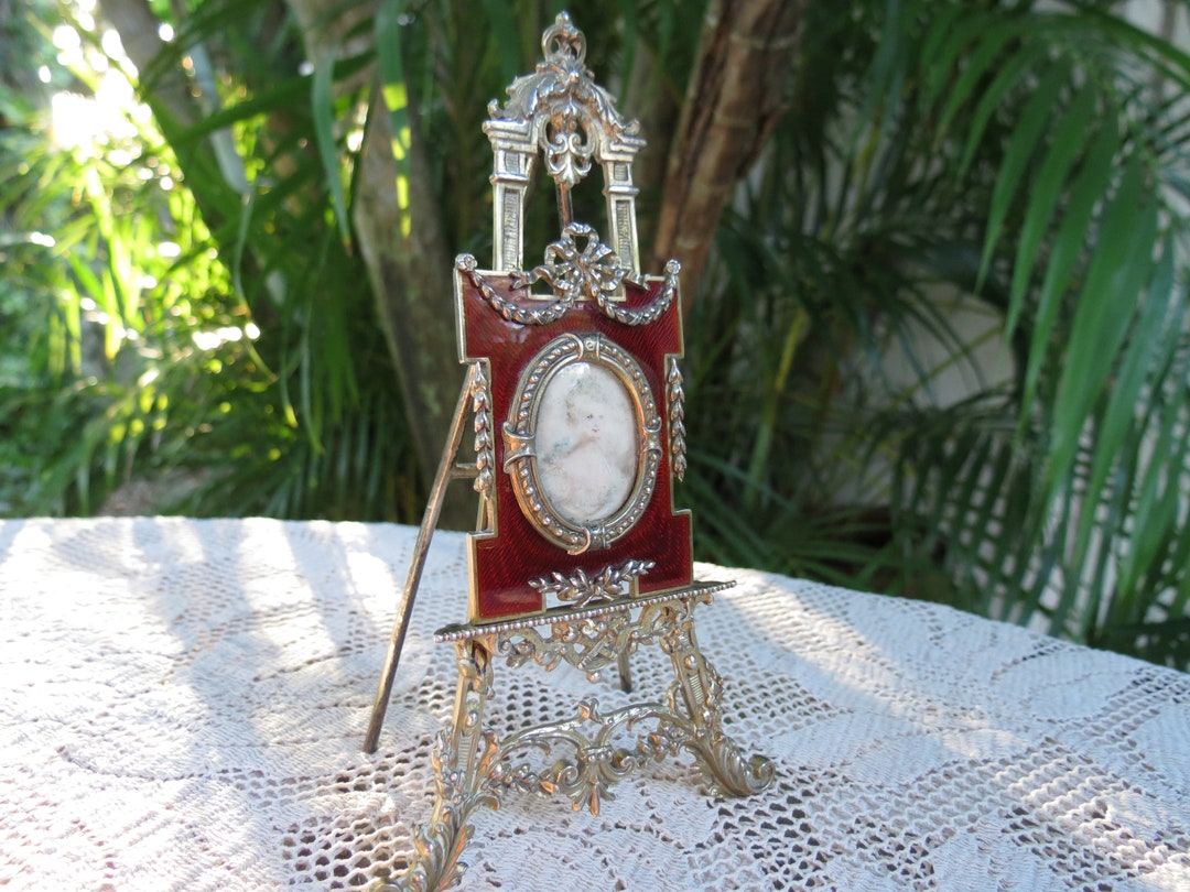 Miniature Portrait Under Glass in Vermeil Frame With Red Guilloche ...