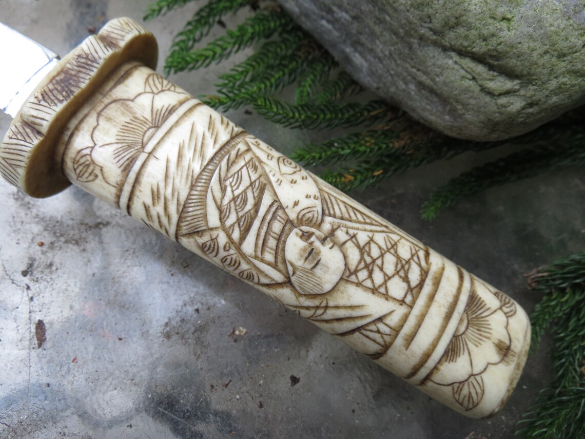 Japanese Knife Carved Bone Handle and Scabbard Old Hand | Etsy