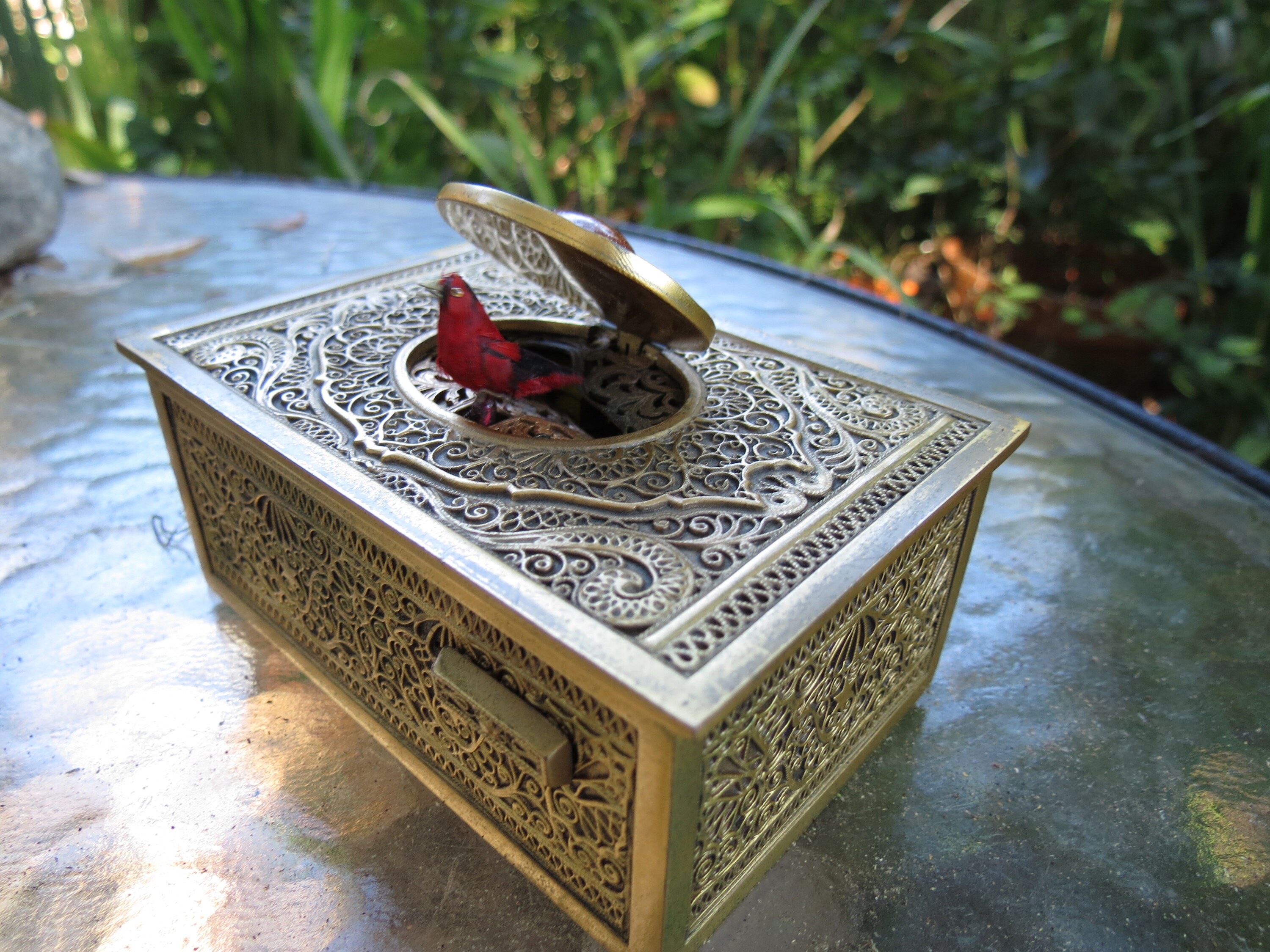 Antique Singing Bird Automaton Box: Doré Bronze Filigree Case, Serviced ...
