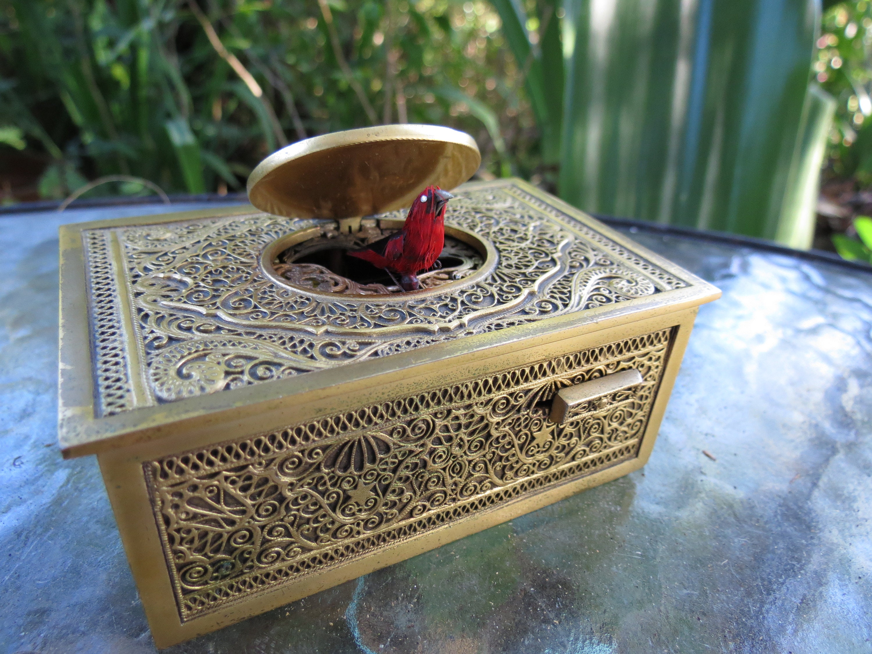 Antique Singing Bird Automaton Box: Doré Bronze Filigree Case, Serviced ...