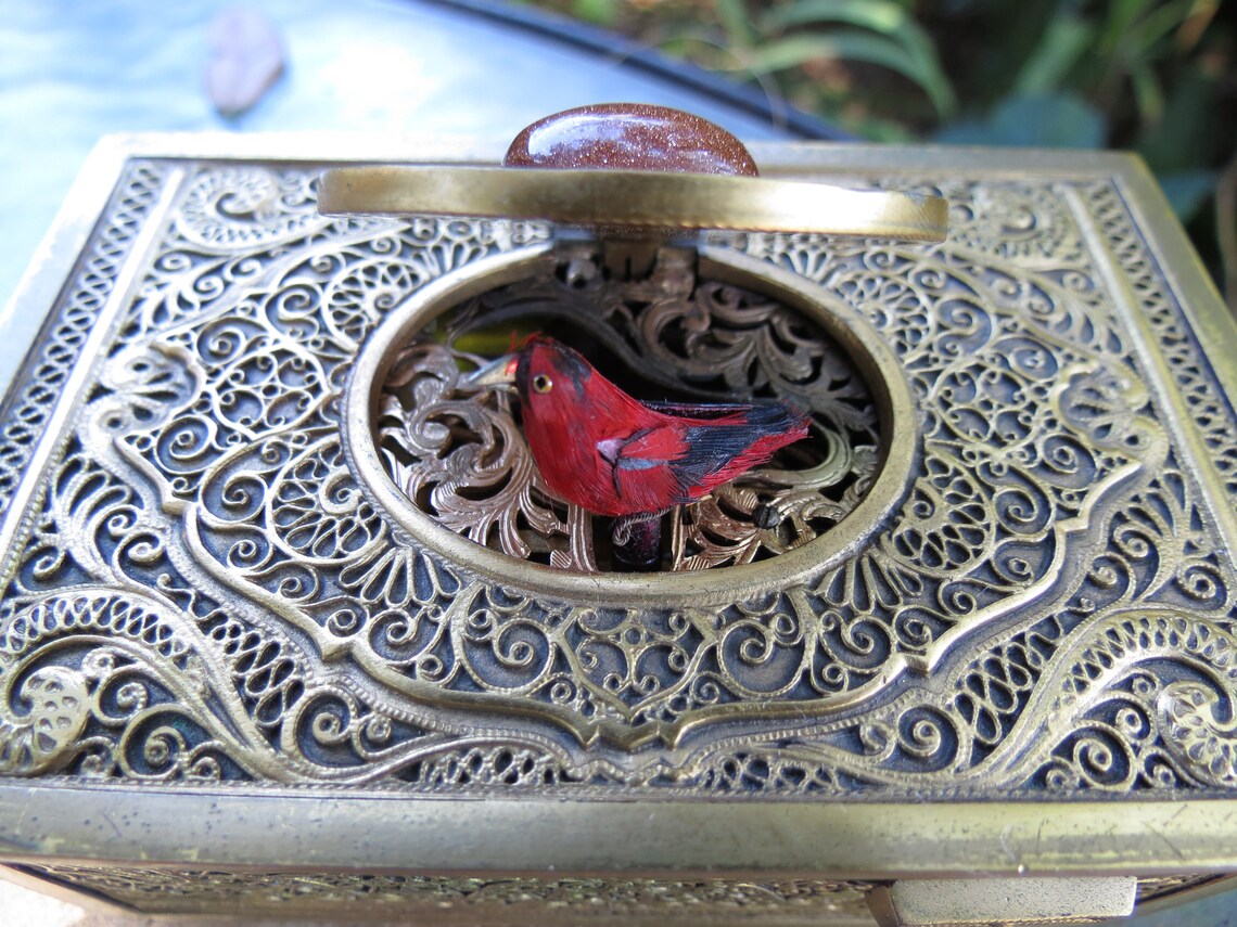 Antique Singing Bird Automaton Box: Doré Bronze Filigree Case, Serviced ...