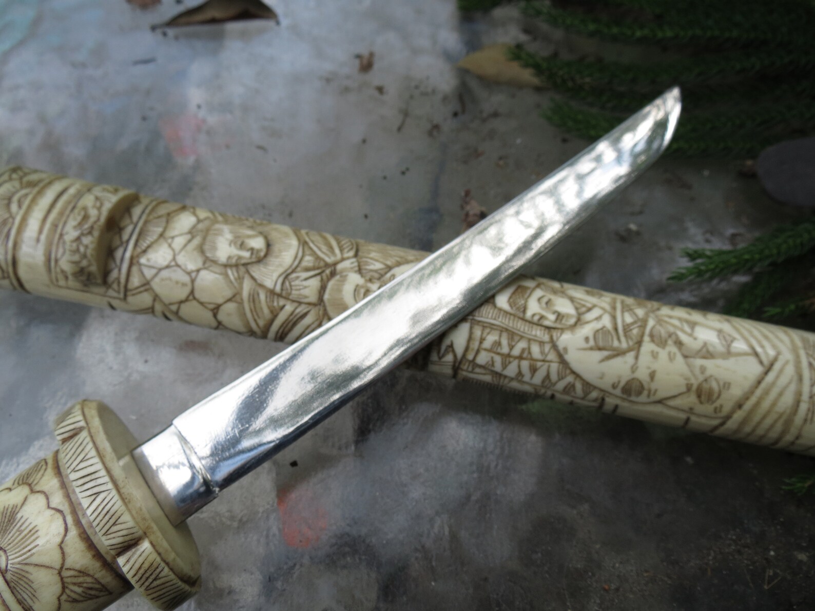 Japanese Knife Carved Bone Handle and Scabbard Old Hand | Etsy