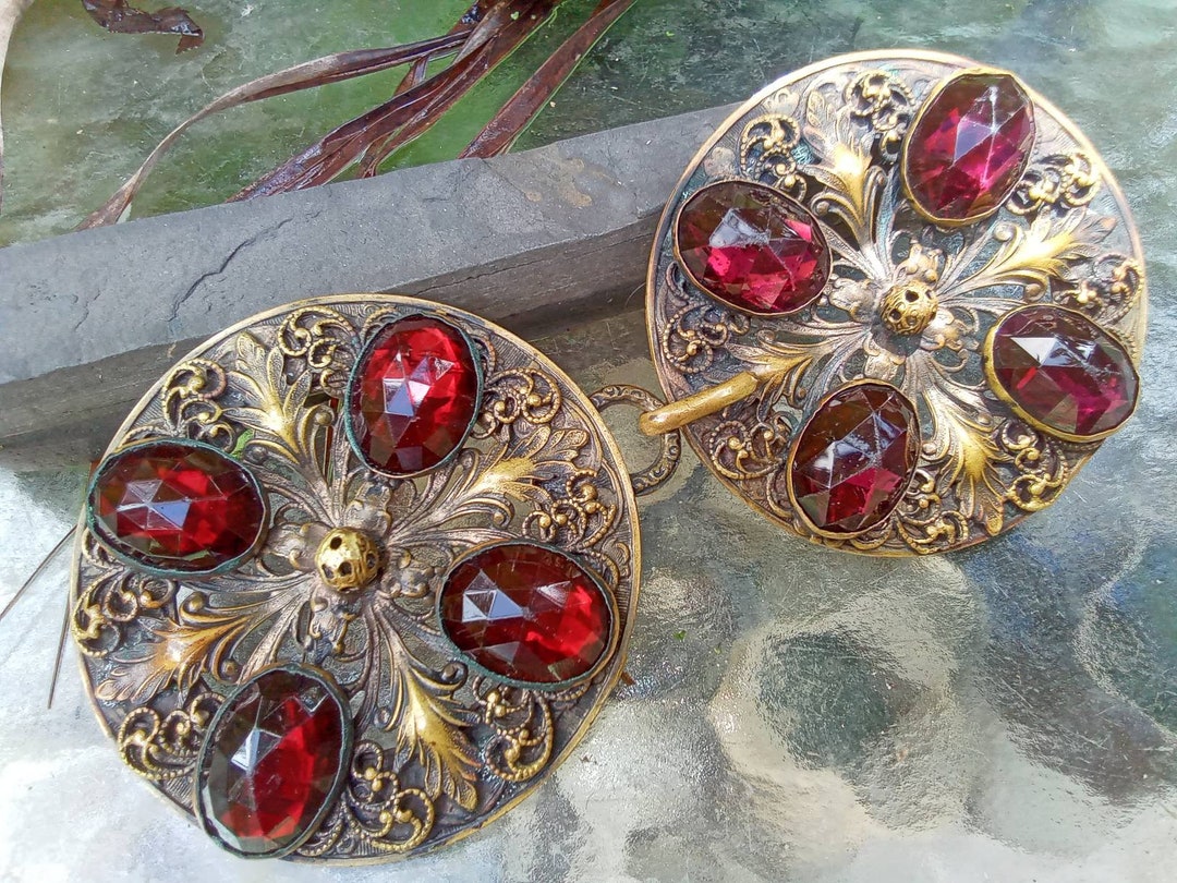 Edwardian Filigree Cloak Buckle With Large Red Stones - Etsy