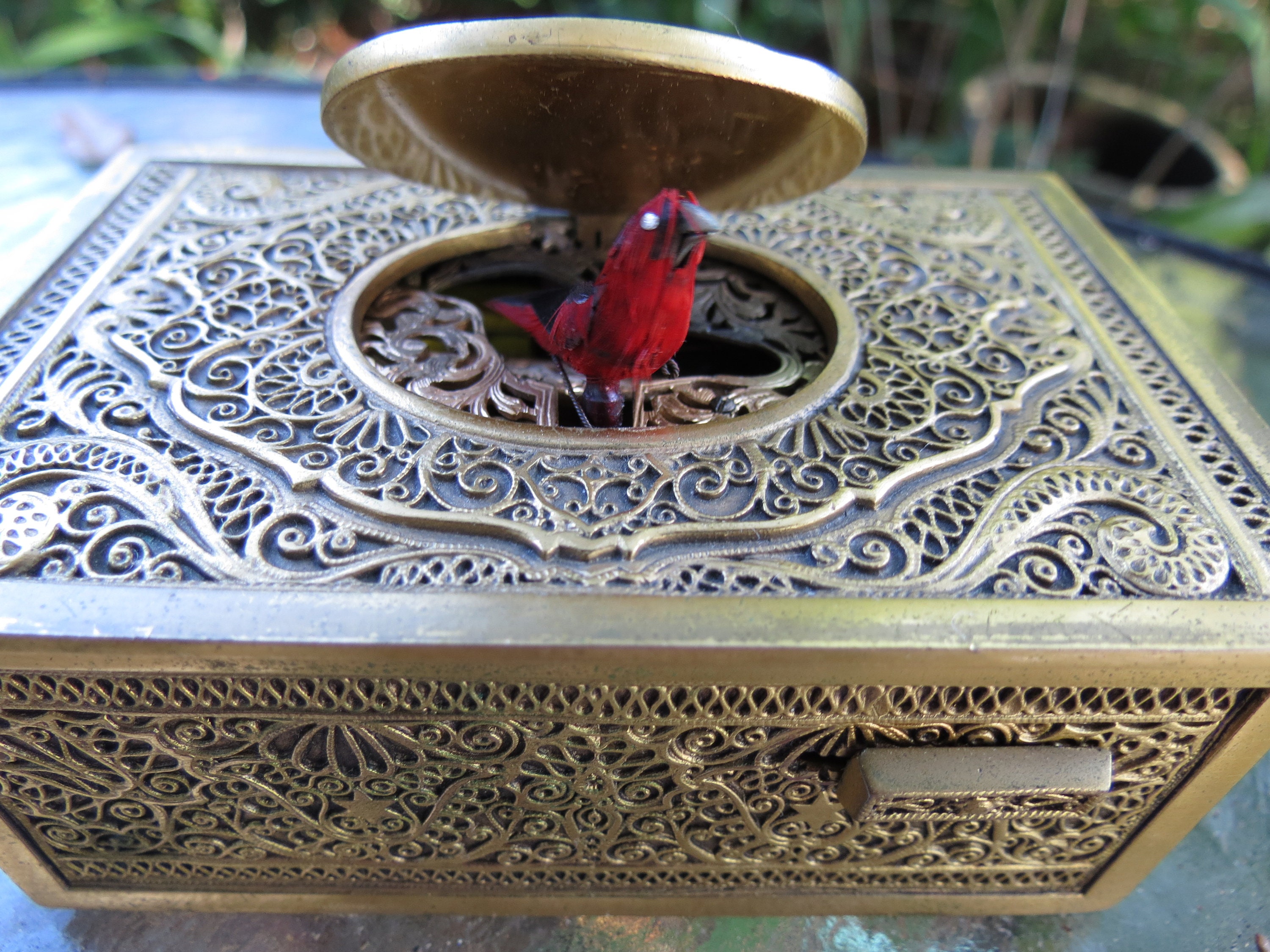 Antique Singing Bird Automaton Box: Doré Bronze Filigree Case, Serviced ...