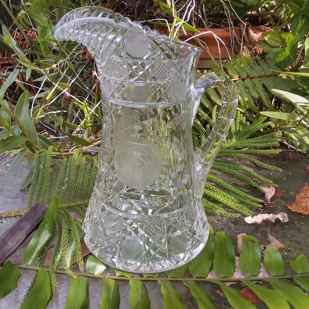 Fine Cut Crystal Pitcher Crystal Water Pitcher Etched - Etsy