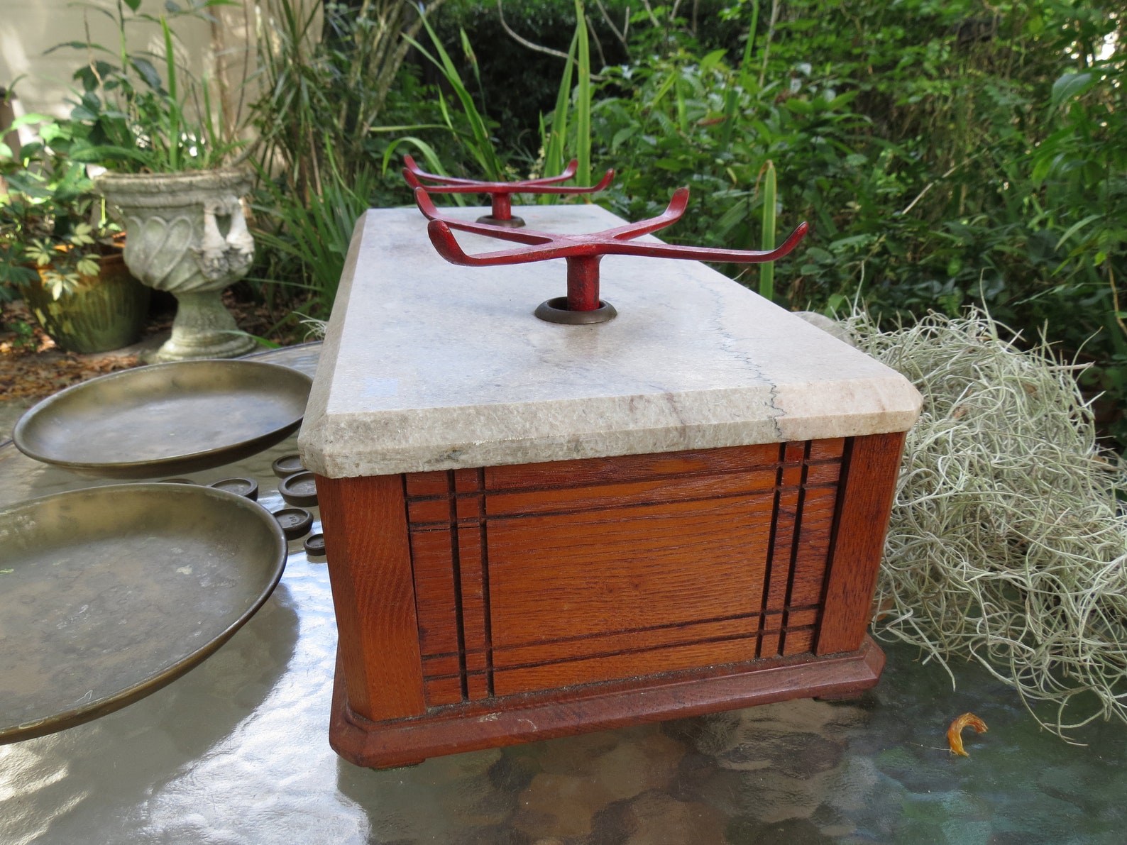Antique Oak & Marble Balance Scale - Complete With Weights - Primitive ...