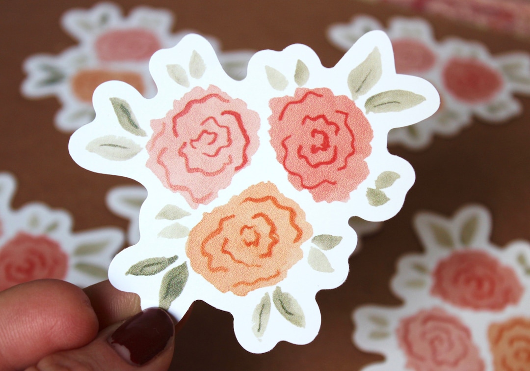 Watercolor Flower 3 Vinyl Sticker, Peach, Coral, Pinks, Hand Painted ...