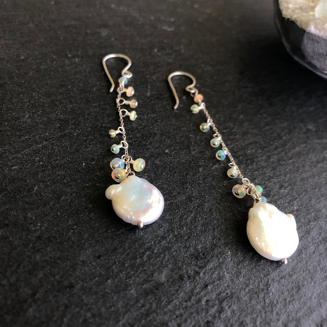 Baroque Coin Pearls and Ethiopian Opals Sterling Silver - Etsy