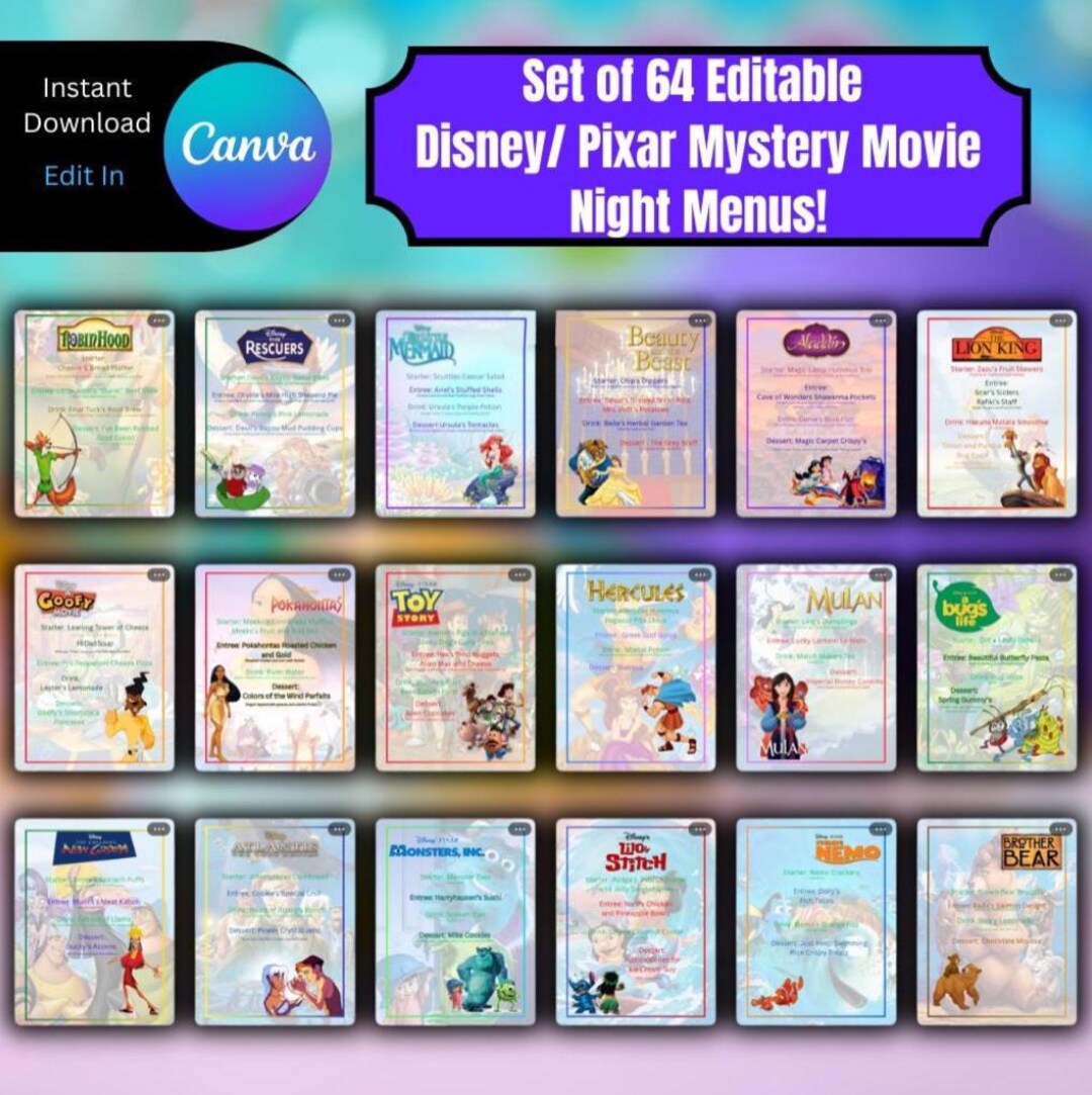 Magical Movie Night Menu Templates: 64 Customizable Dinner Ideas (canva ...
