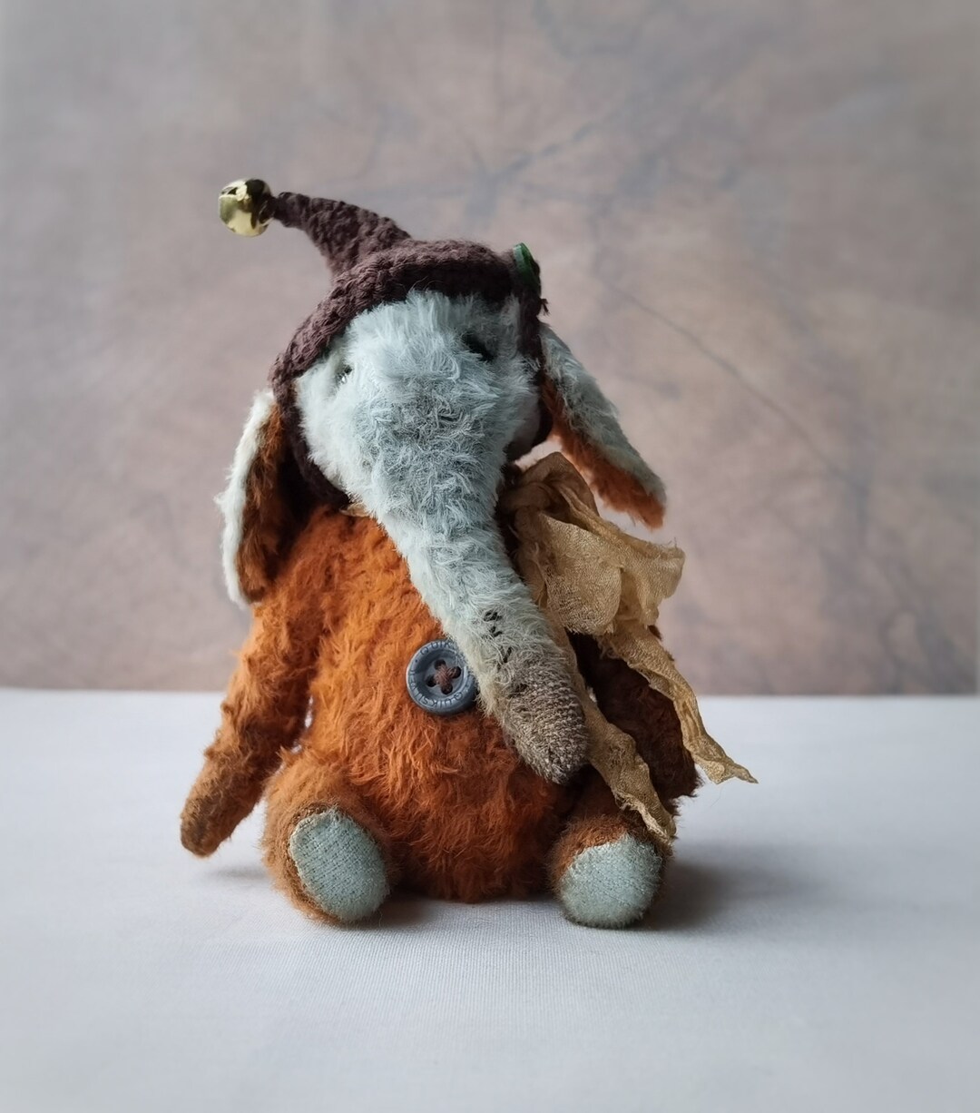 Elephant Miniature Teddy Bear OOAK Handmade Toy Blue and Copper Artist ...