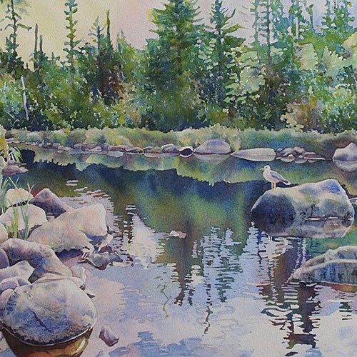 Lake Landscape Painting Print Lake Scene Watercolor Lake - Etsy