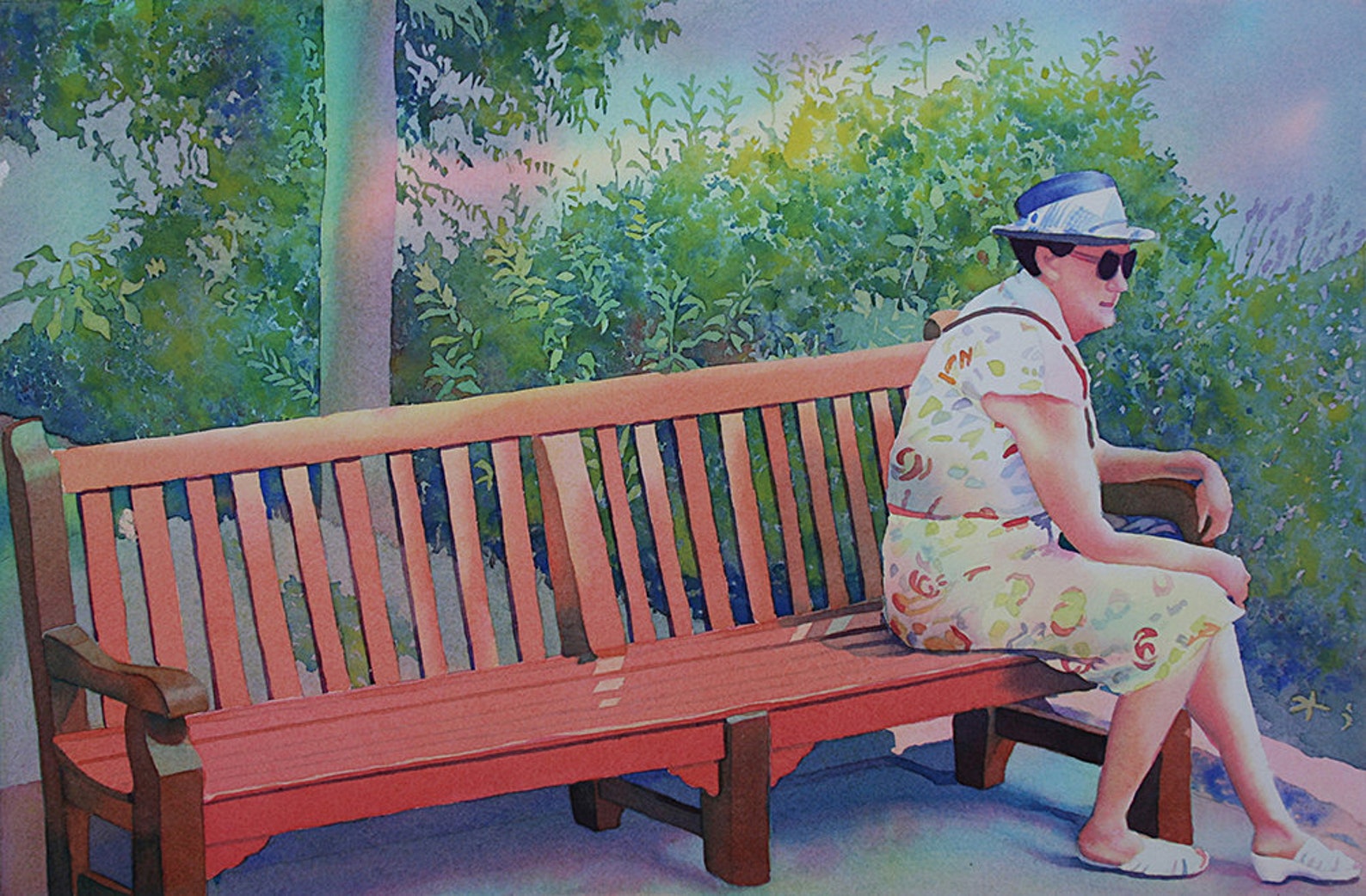 Bench Art, Bench Painting Print, Woman on Bench Watercolor, Park Bench ...