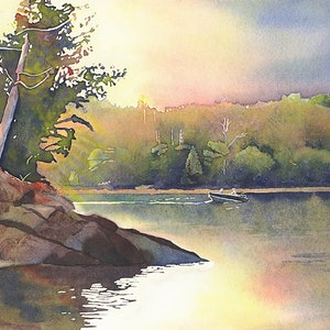 Lake Landscape Painting Print, Lake Scene Watercolor, Lake Landscape ...