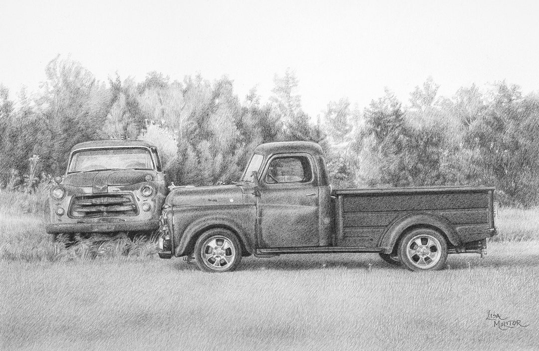 Old Truck, Truck Drawing, Old Truck Art Print, Old Truck Collection ...