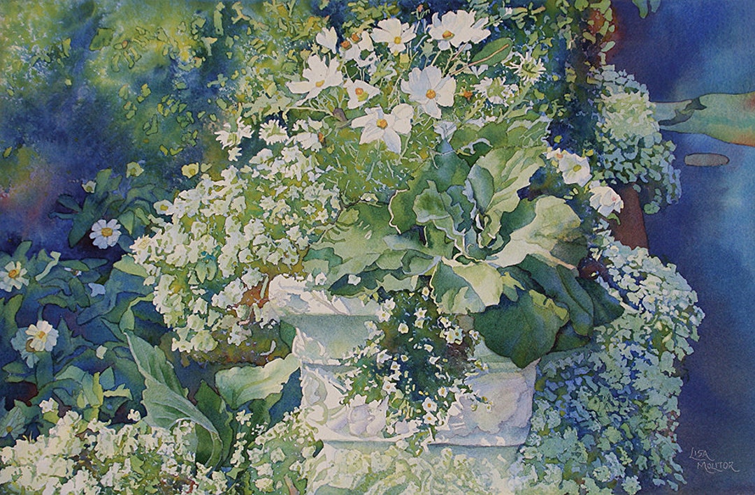 White Flower Painting, White Flower Garden Painting Print, Daisy ...