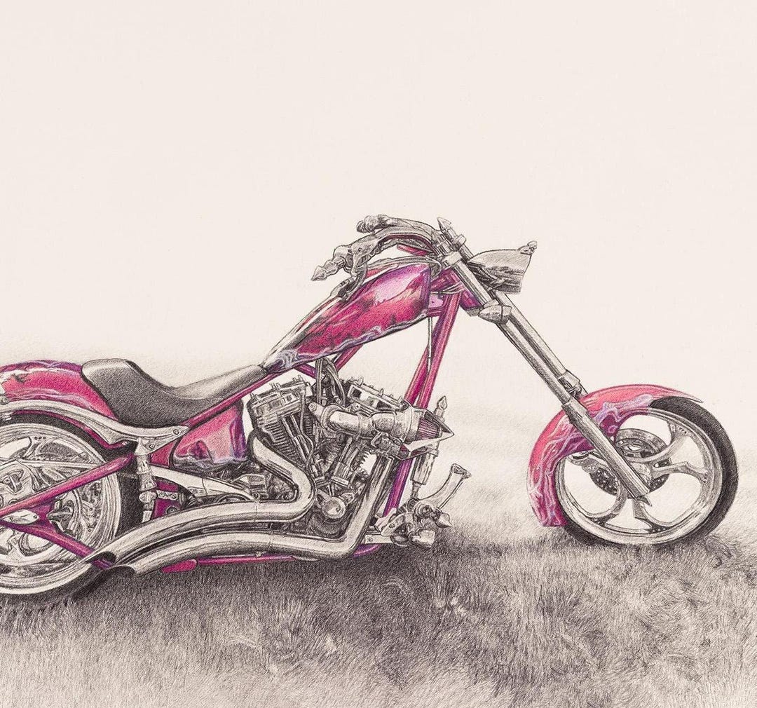 Motorcycle Drawing, Chopper Drawing, Motorcycle Print, Bike Art Gift ...