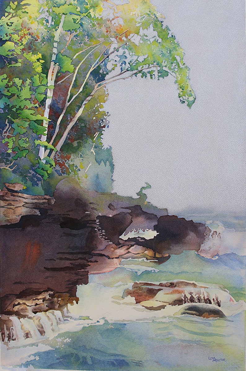 Lake Landscape Painting Print, Lake Scene Watercolor, Lake Art ...