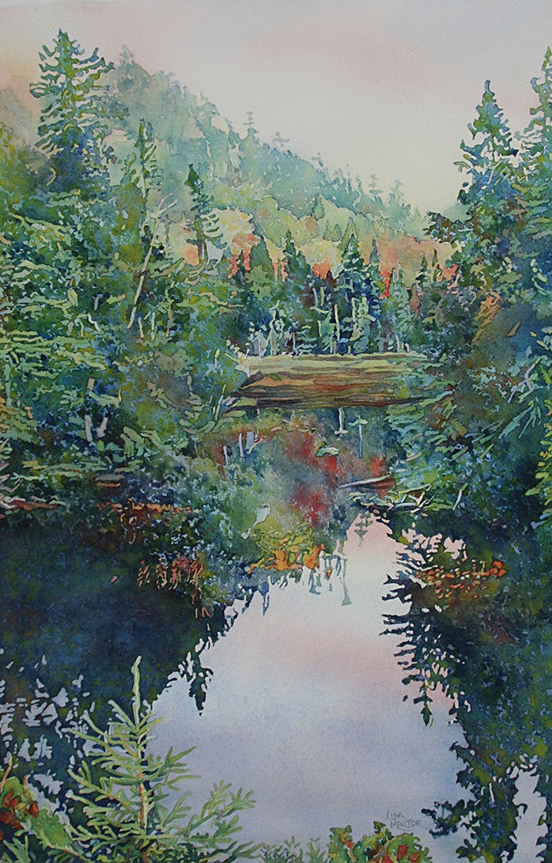Lake Landscape Painting Print, Lake Scene Watercolor, Lake Landscape ...