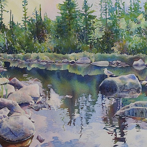 Lake Landscape Painting Lake Scene Watercolor Lake Landscape - Etsy