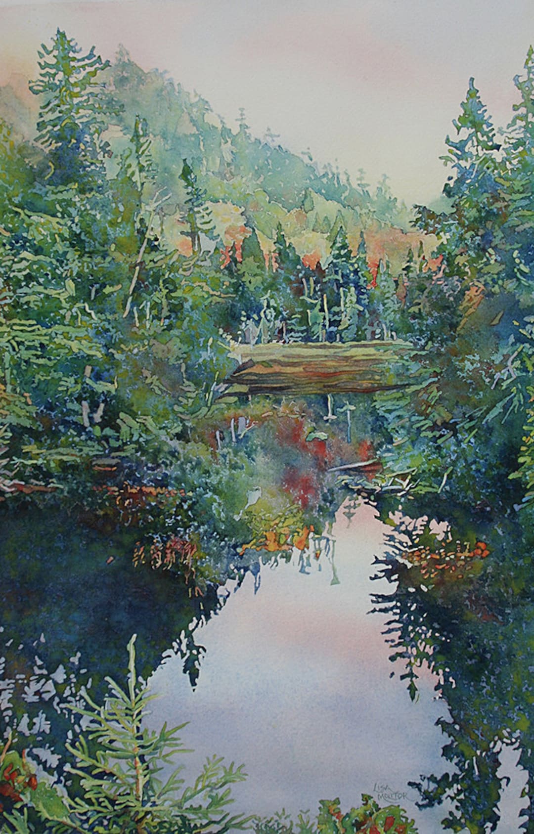 Lake Landscape Painting Print, Lake Scene Watercolor, Lake Landscape ...