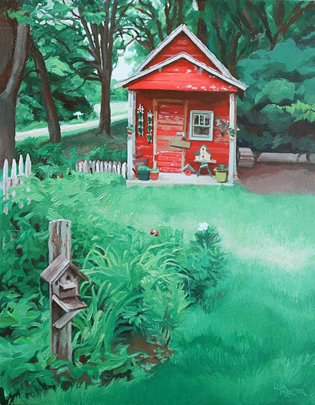 Red Garden Shed Painting Print, Garden Shack Painting, Garden Shack ...