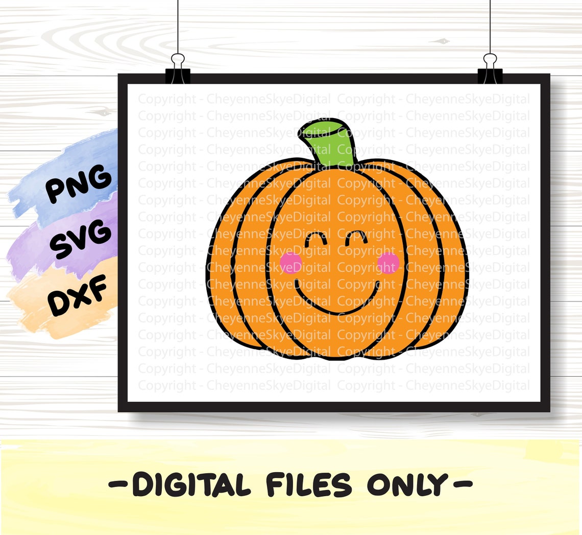 Cute Happy Pumpkin .svg .png and .dxf Cut And/or Clipart - Etsy