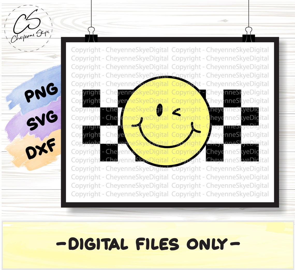 Checkerboard Winking Smiley Svg, Png, and Dxf Cut Sublimation Cricut ...