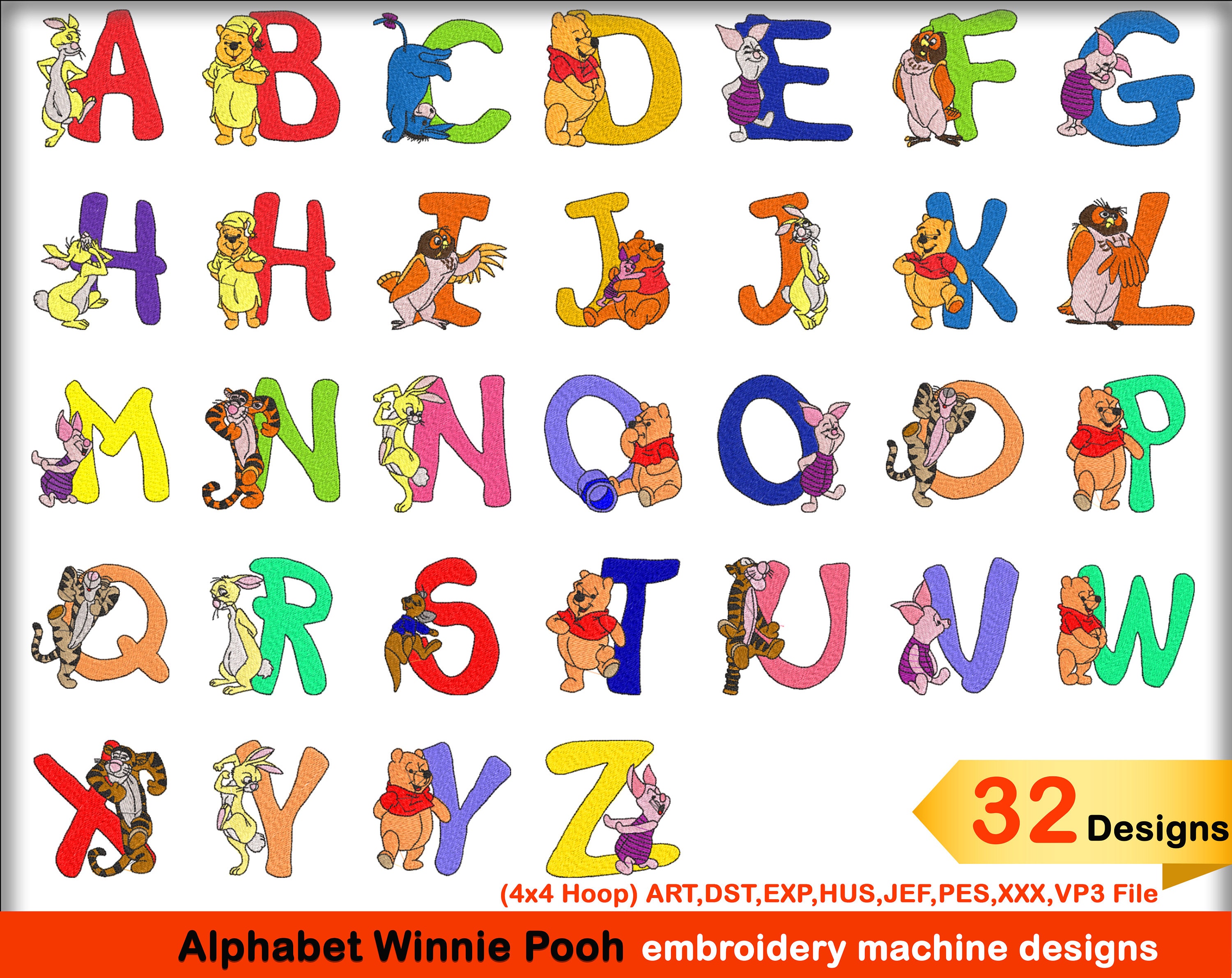 Cute Winnie the Pooh Alphabet Machine Embroidery, Disney Embroidery ...