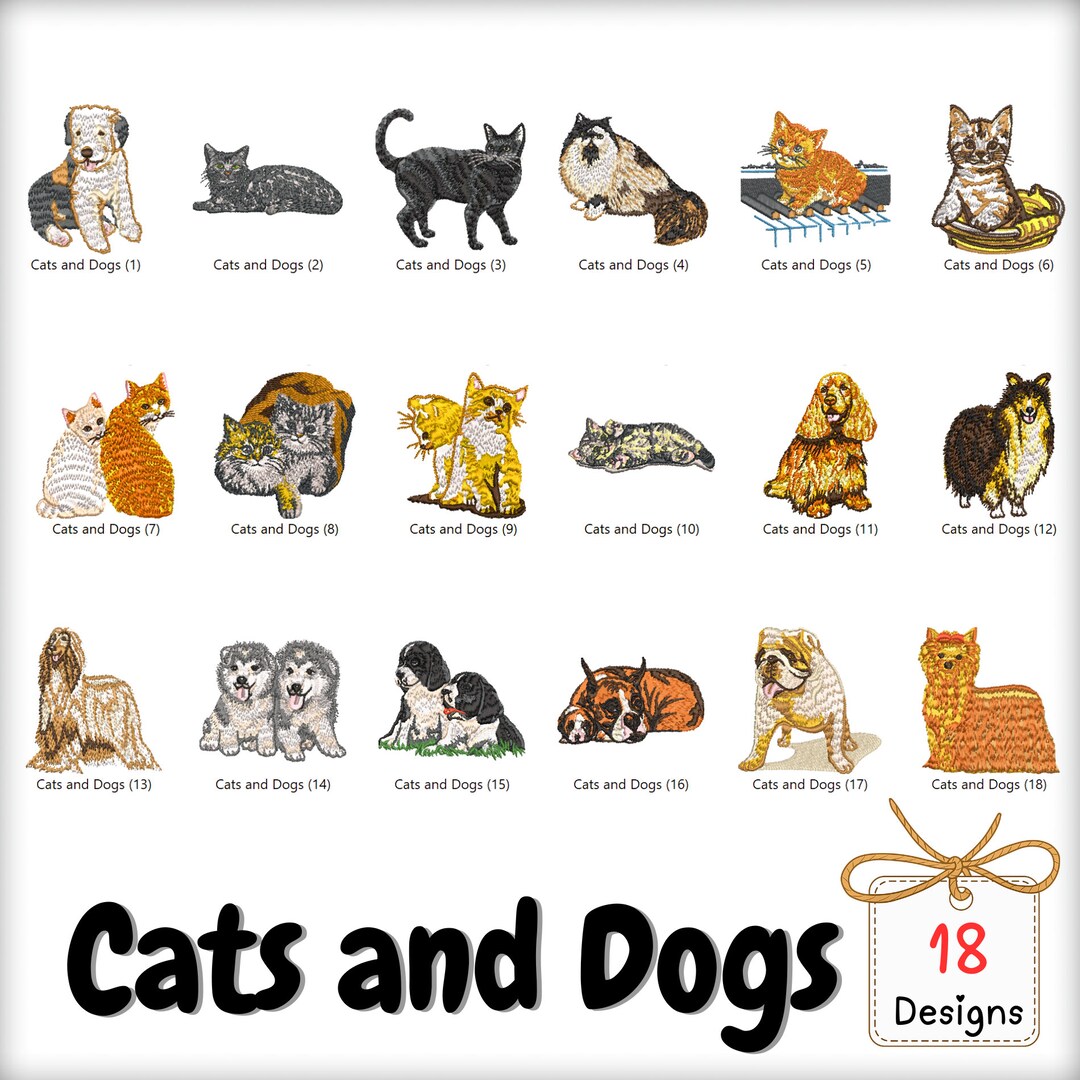 Cats and Dogs Embroidery Designs,animal Embroidery,cats Embroidery,cute ...