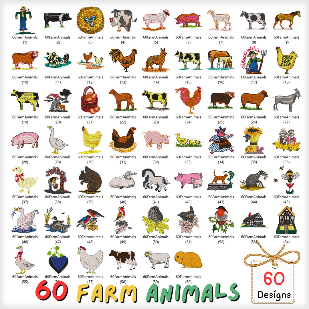 60 Farm Animal Machine Embroidery Designs,animal Embroidery,farm ...