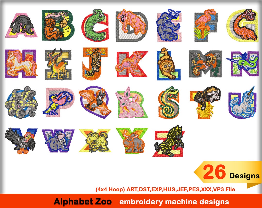 Zoo Alphabet Embroidery Designs,monogram Embroidery,embroidery Design ...