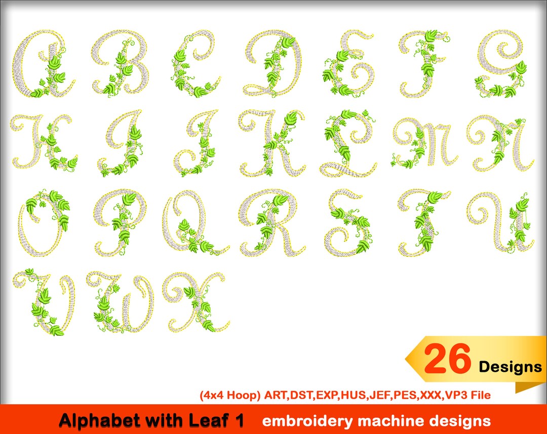 Alphabet With Leaf1 Embroidery Machine Designs,alphabet,instant ...