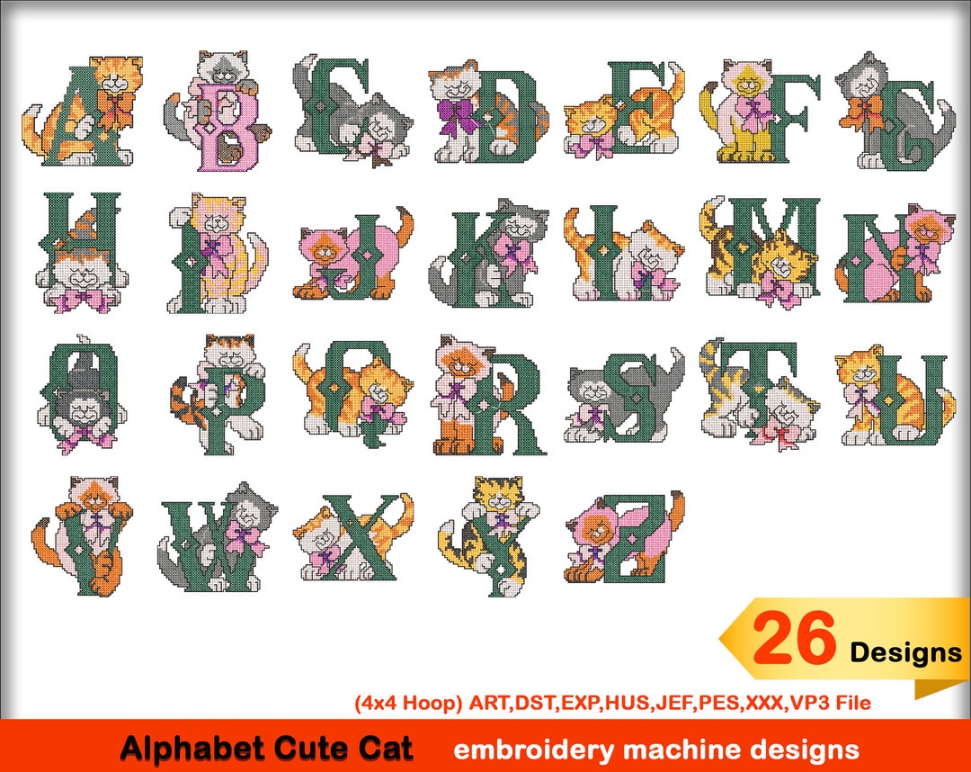 Cute Cat Alphabet Embroidery Designs,monogram Embroidery,embroidery ...